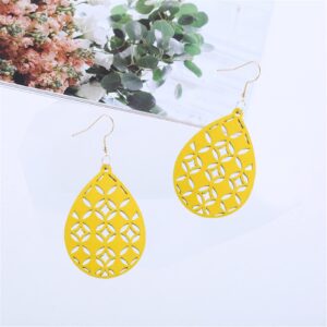 SMALLLOVE Bohemian Wooden Hollow African Earrings for Women Natural Light Weight Wood Teardrop Drop Dangle Hook Earrings (yellow)