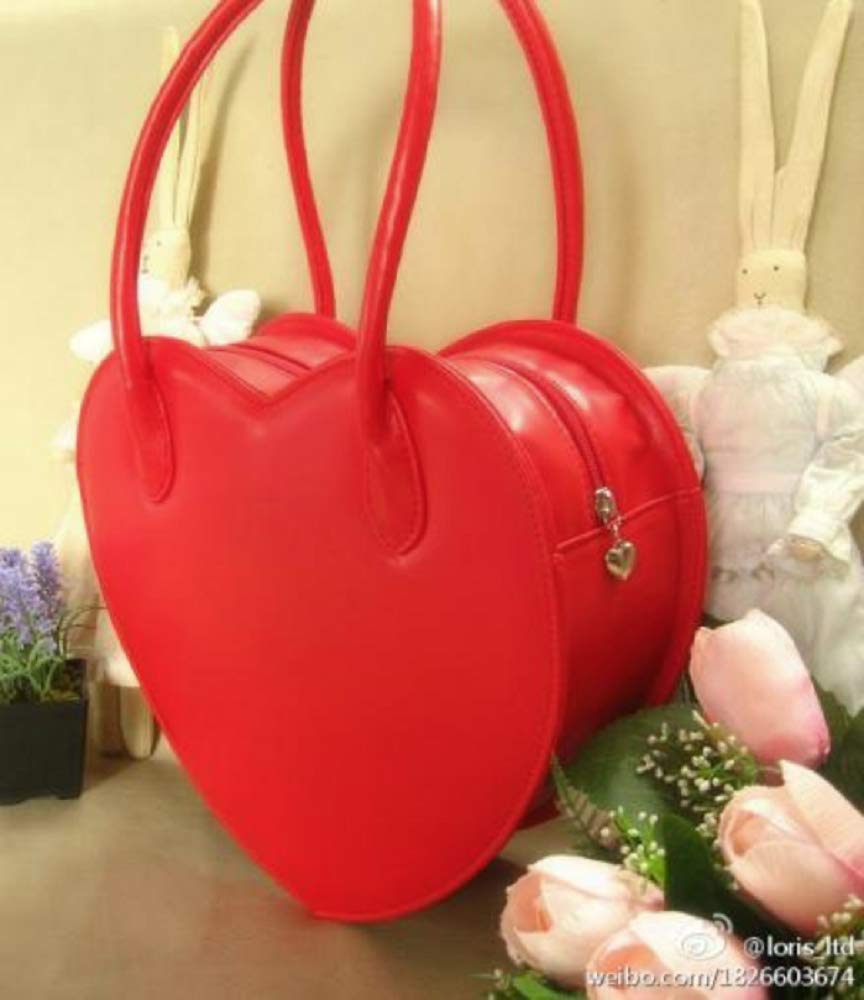 GK-O Fashion Women Heart Shaped Bag Lolita Handbag Clutch Purse Wallet PU Handbag (Red)