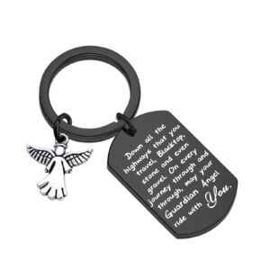 fustmw drive safe keychain new driver gifts trucker driver gifts ride safe keychain biker gift may your guardian angel ride with you (black)