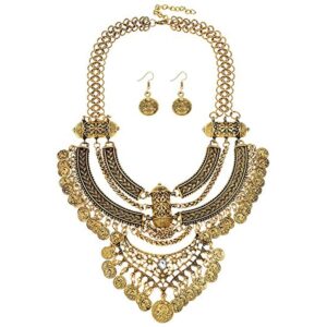 coin bib metal alloy collors statement necklace for women gold big bohemian vintage chunky tassel necklaces punk ethnic style jewelry