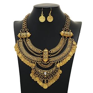 Coin Bib Metal Alloy Collors Statement Necklace For Women Gold Big Bohemian Vintage Chunky Tassel Necklaces Punk Ethnic Style Jewelry