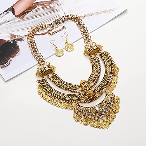 Coin Bib Metal Alloy Collors Statement Necklace For Women Gold Big Bohemian Vintage Chunky Tassel Necklaces Punk Ethnic Style Jewelry