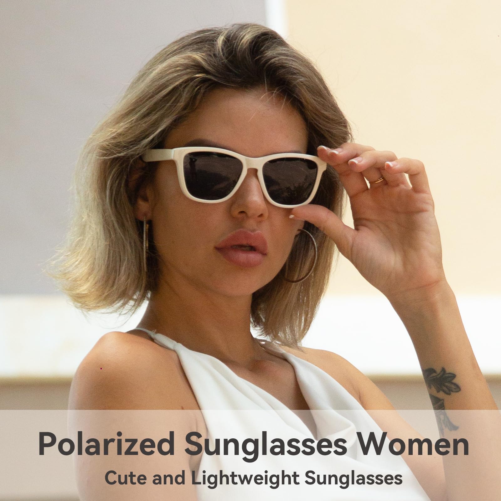 Dollger Polarized Sunglasses for Men Women Retro Classic Colorful Gradient Sunglasses White Frame Black Lens