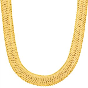 lifetime jewelry 9mm flexible herringbone chain necklace 24k real gold plated (22 inches, gold)