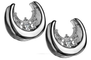 pierced owl silver tone floral filigree crystal center saddle spreader ear gauges in 316l stainless steel, sold as a pair (12mm (1/2"))