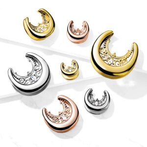 Pierced Owl Silver Tone Floral Filigree Crystal Center Saddle Spreader Ear Gauges in 316L Stainless Steel, Sold as A Pair (12mm (1/2"))