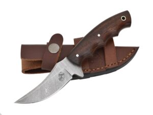 knives ranch handmade damascus steel full tang 7-1/2" skinning knife - rosewood handle - heavy-duty dual carrying leather sheath (2016-irw)