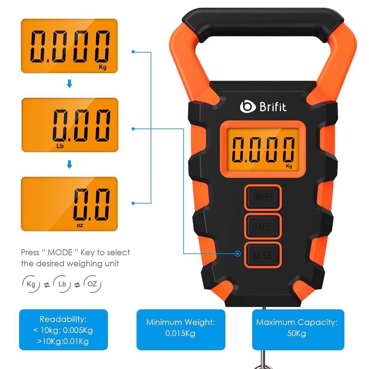 AMIR Digital Fishing Scale with Ruler, 15g/50kg Electronic Digital Luggage Scale, 110lb Max Fishing Postal Hanging Hook Scale with Measuring Tape, Backlit LCD Display (Batteries Included)