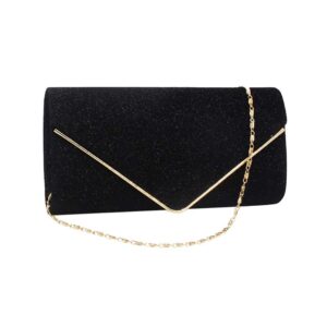 kalaien envelope clutch purse evening bag for women glitter evening bag handbags for wedding (black)