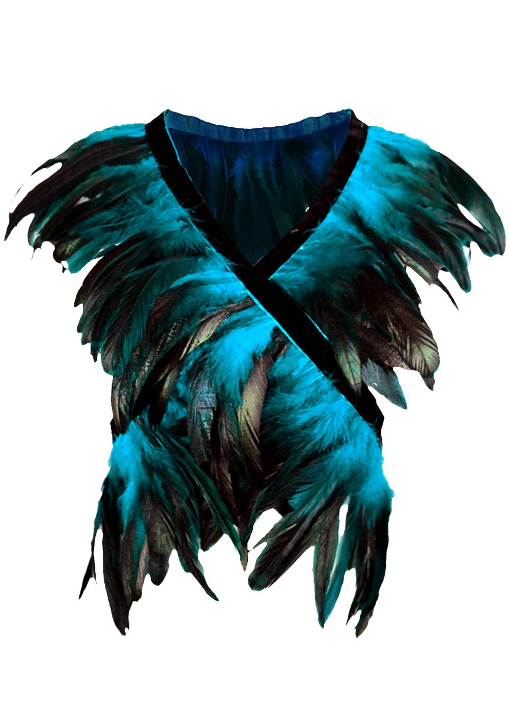 L'VOW Feather Boa Ribbon Punk Gothic Shawl Crow Witch Costume for Halloween(Acid blue)