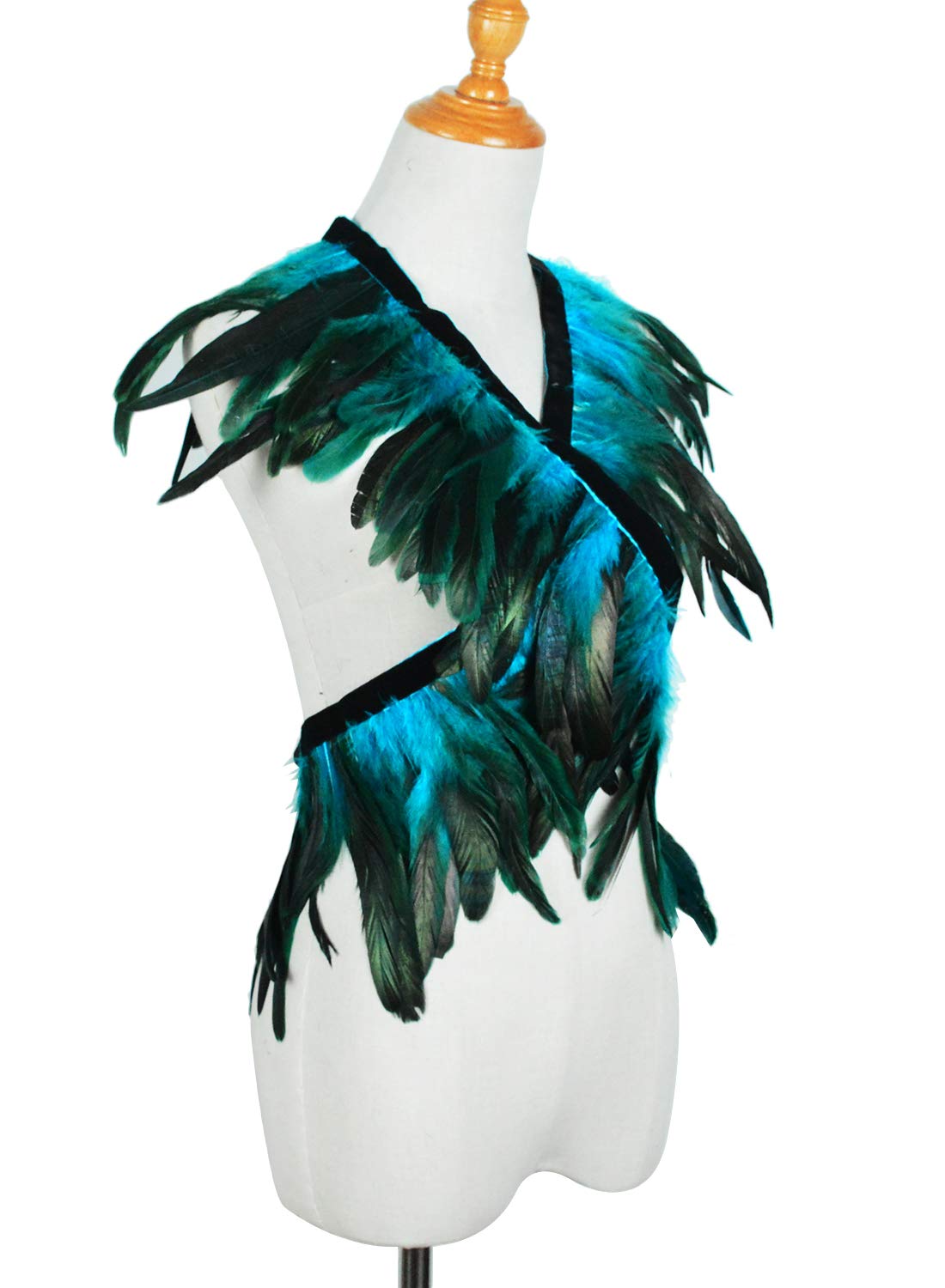 L'VOW Feather Boa Ribbon Punk Gothic Shawl Crow Witch Costume for Halloween(Acid blue)