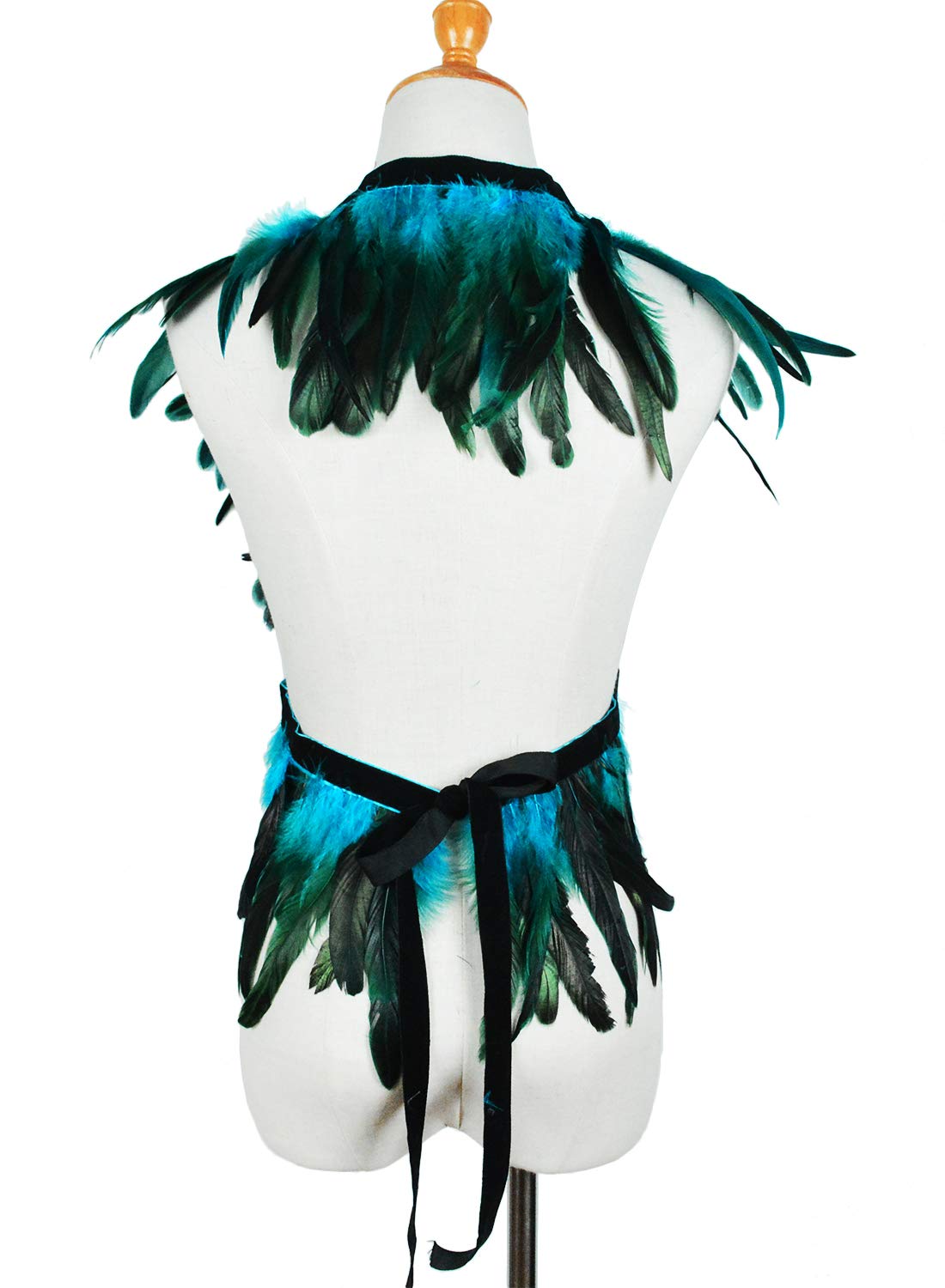 L'VOW Feather Boa Ribbon Punk Gothic Shawl Crow Witch Costume for Halloween(Acid blue)