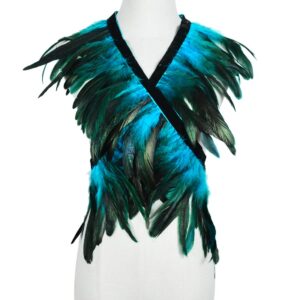 L'VOW Feather Boa Ribbon Punk Gothic Shawl Crow Witch Costume for Halloween(Acid blue)