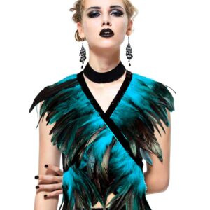 L'VOW Feather Boa Ribbon Punk Gothic Shawl Crow Witch Costume for Halloween(Acid blue)