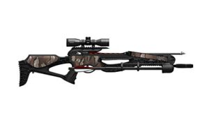 barnett wildcat camo recurve crossbow hunting package, with 4x32mm multi-reticle scope, 2 arrows, lightweight quiver