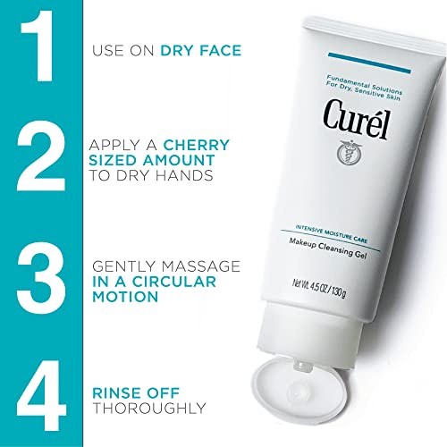 Curel Japanese Skin Care Makeup Cleansing Gel, Gentle Facial Cleanser for Dry, Sensitive Skin, pH-Balanced and Fragrance-Free Japanese Skincare, 4.5 oz (Step 1 of 2-Step Skincare)