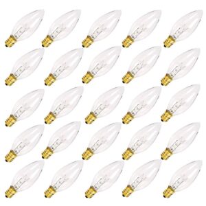 25 pack clear torpedo tip replacement light bulbs, steady burning crystal candelabra light bulbs for chandeliers, electric candle lamp, window candles, nightlight- 7 watt - e12 candelabra base