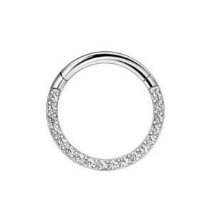 fansing grade 23 titanium daith earrings for women 16 gauge helix cartilage ear piercing hoop 10mm septum jewelry silver hinged septum nose rings 16g clicker