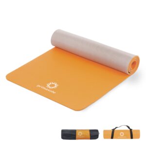 primasole yoga mat eco-friendly material 1/2"(10mm) non-slip yoga pilates fitness at home & gym twin color coral red/gray