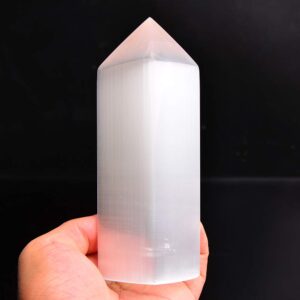 amoystone selenite tower crystals and healing stones wands crystal points 4 sides tower large 6" tall 1 pc