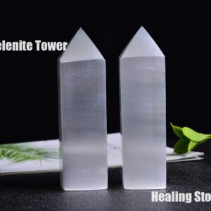 AMOYSTONE Selenite Tower Crystals and Healing Stones Wands Crystal Points 4 Sides Tower Large 6" Tall 1 PC