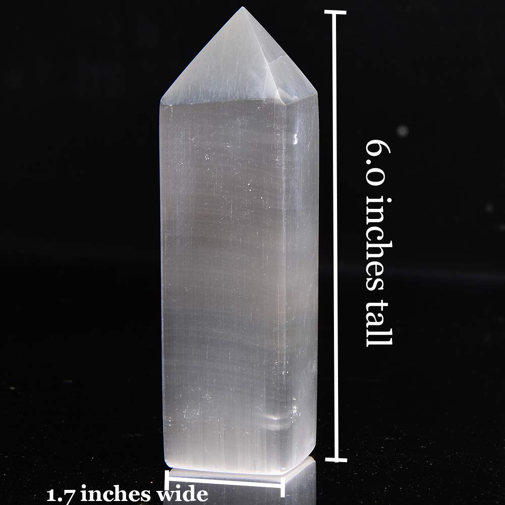 AMOYSTONE Selenite Tower Crystals and Healing Stones Wands Crystal Points 4 Sides Tower Large 6" Tall 1 PC