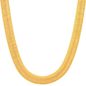 lifetime jewelry 7mm flexible herringbone chain necklace 24k real gold plated (20 inches, gold)