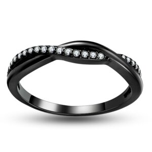 half eternity twisted wedding band for women by ginger lyne, black 925 sterling silver wedding rings cz stackable rings, promise ring for her anniversary cubic zirconia engagement rings for women