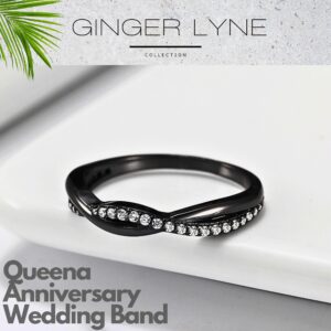 Half Eternity Twisted Wedding Band for Women by Ginger Lyne, Black 925 Sterling Silver Wedding Rings CZ Stackable Rings, Promise Ring for Her Anniversary Cubic Zirconia Engagement Rings for Women