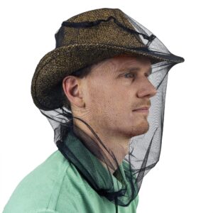 universal backpackers mosquito head net for insect, fly & bug protection - quality mesh netting for travel, camping, gardening, safari & fishing - fits all type of hats for men & women