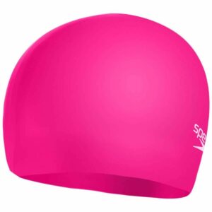 speedo unisex-youth plain moulded silicone junior swimming caps, cherry pink/blush, one size