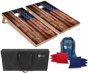 tailgating pros american flag wooden plank design cornhole board set w/bean bags and carrying case - 4'x2' corn hole toss game