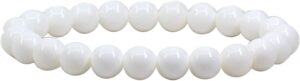 angelstones natural white tridacna shell gemstone 8mm round beads stretch bracelet 7" unisex