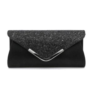 kalaien envelope clutch purses for women glitter evening bag handbags for wedding and party (black)