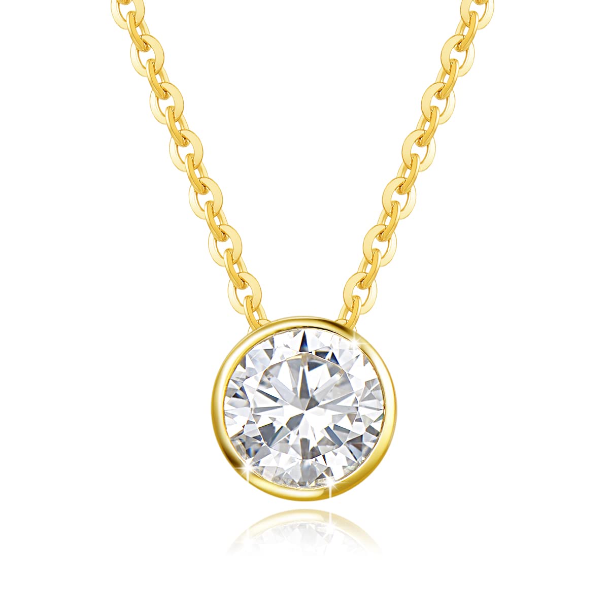 FANCIME 14k Solid Yellow Gold 1 Carat 6.5mm Moissanite Classic Bezel Set Solitaire Gemstone Pendant Necklace for Women Girls, Gold Chain 16 + 2 inch Extender