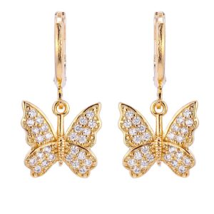 inenimartj butterfly earrings butterfly dangle earrings 14k gold small crystal butterfly hoop earrings for women