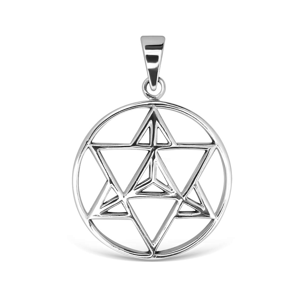 WithLoveSilver 925 Sterling Silver Celtic Merkabah Merkaba Geometry Star Metatron Tetrahedron Pendant