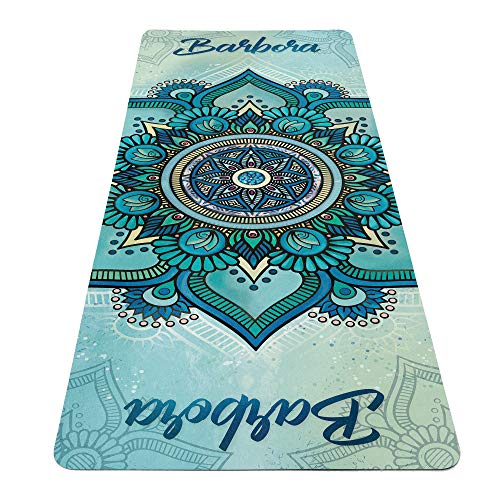 Cool Bedding Green Mandala Yoga Pad, Custom Name Fitness Mat, Personalized Workout Rug, 27"x72" (68x183cm), Y-169 (Thickness 4 mm)