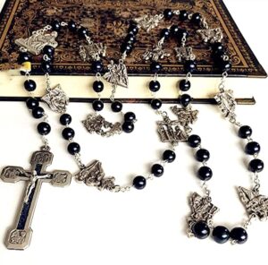 elegantmedical stations of the cross prayer rosary real black pearl beads necklace catholic gifts box