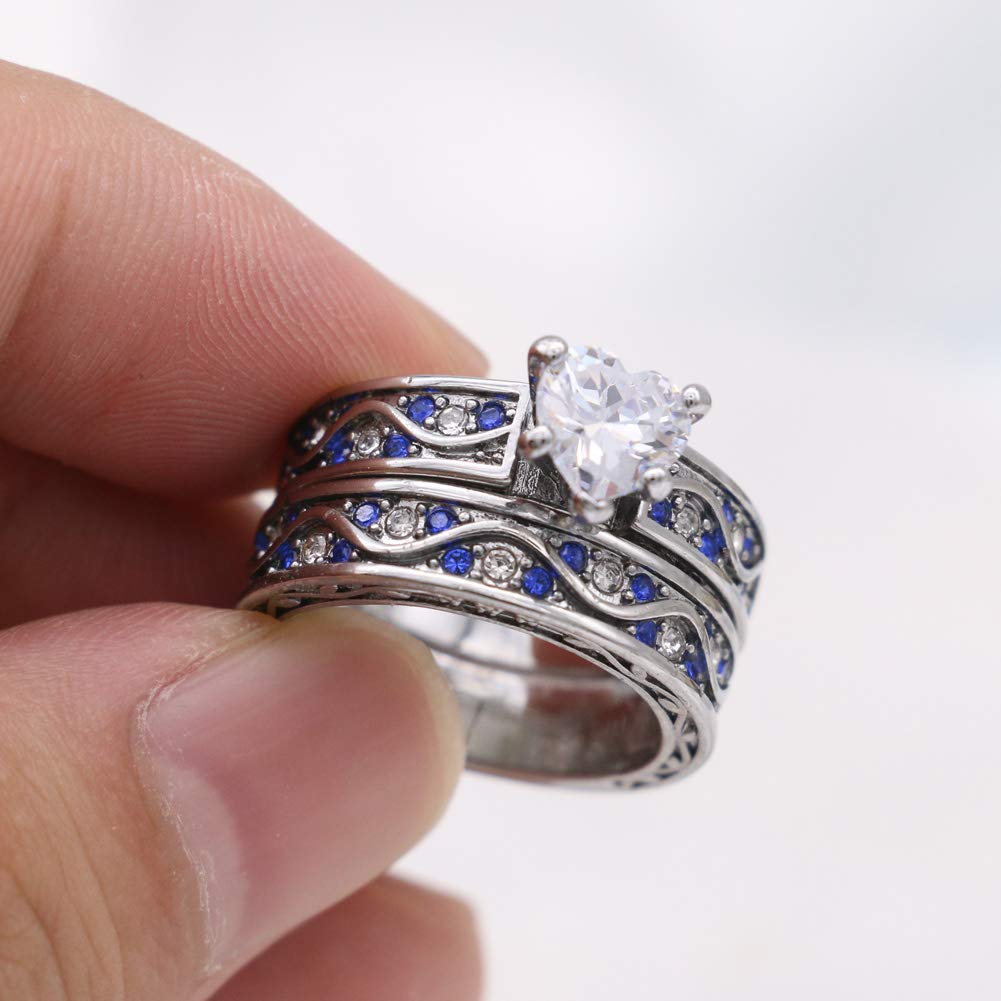 Ringcrown Bridal Sets White Gold Plated Womens Wedding Ring Sets Heart cut Cz Engagement Ring Sets