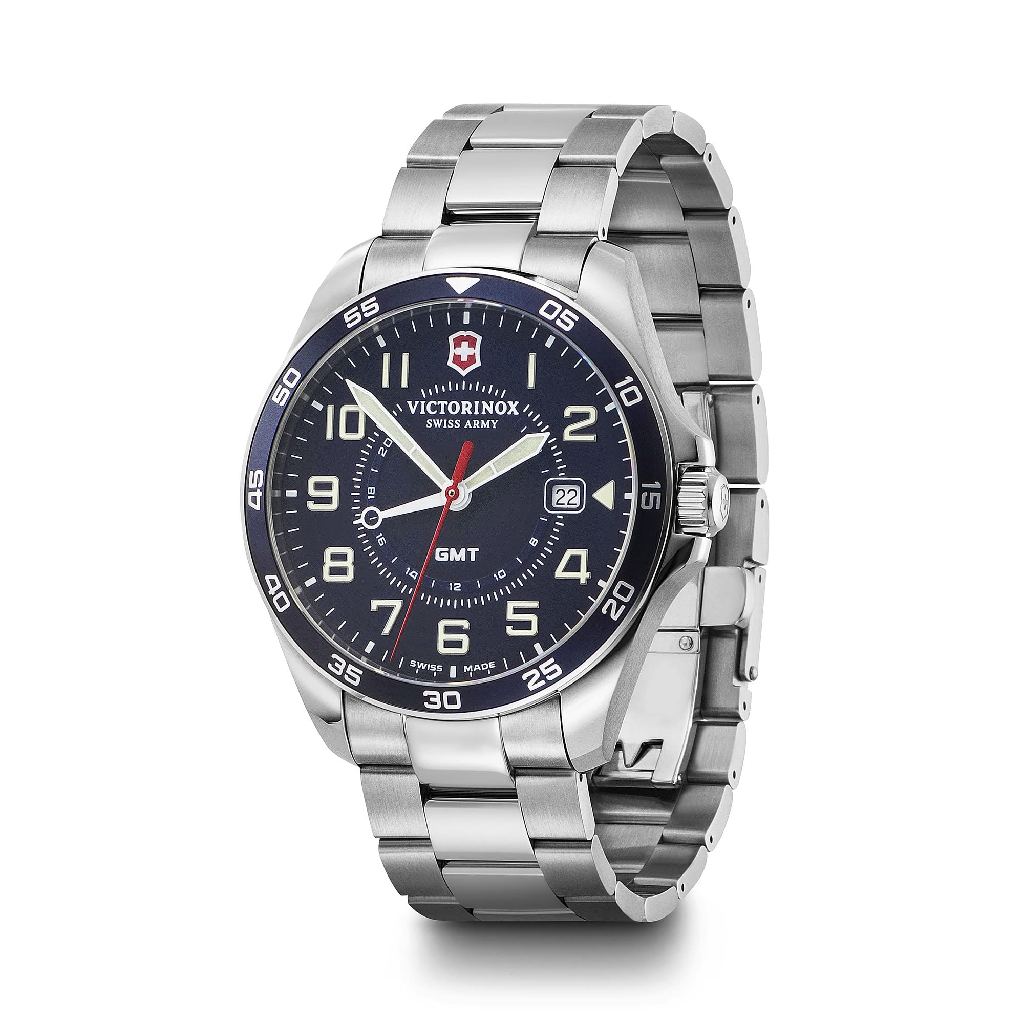 Victorinox FieldForce GMT Watch with Blue Dial and Silver Stainless Steel Bracelet