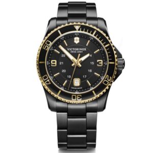 victorinox fieldforce classic chrono watch with black dial and silver stainless steel bracelet