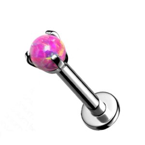 pierced owl 16ga g23 implant grade titanium synthetic opal internally threaded flat back stud (pink)