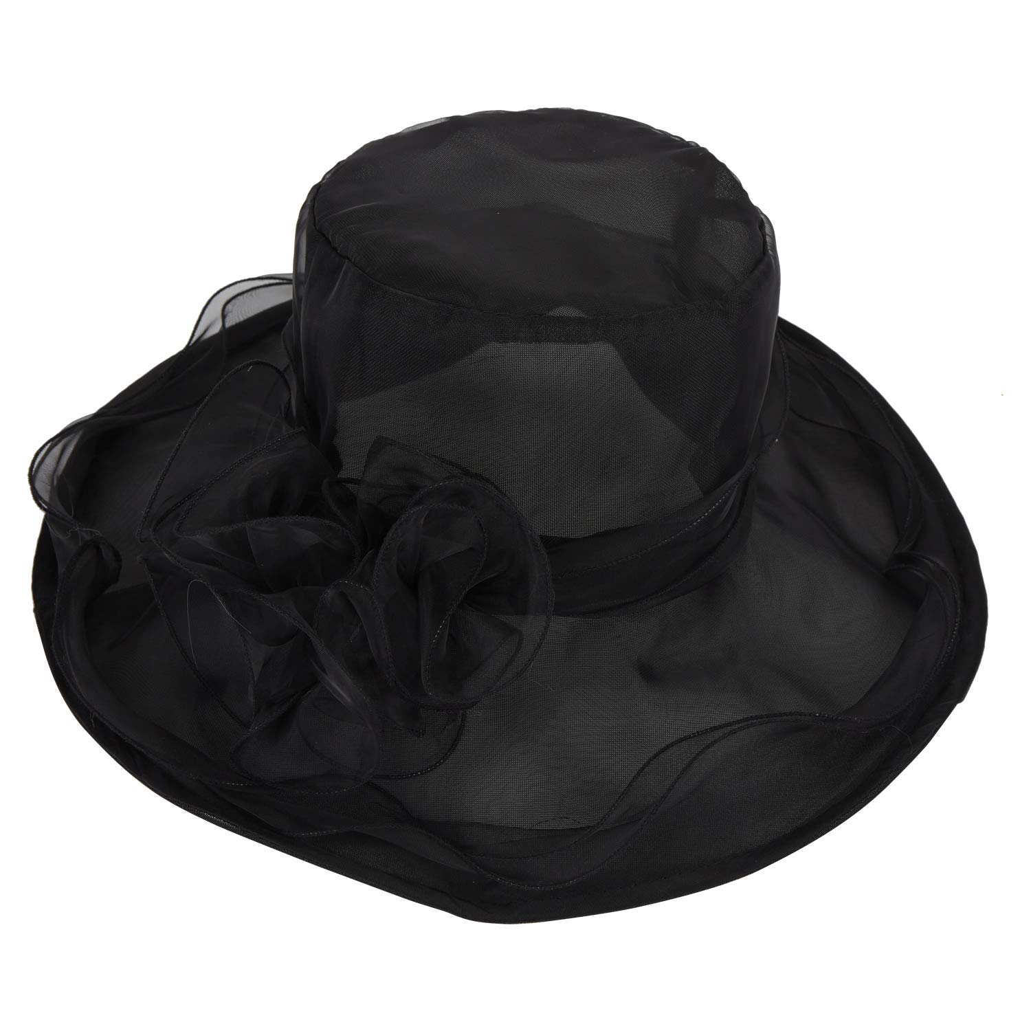 Lawie Tea Party Flower Fascinator Hat Organza Veil Fascinators Dress Hats Church Funeral Cocktail Easter British Hat (Black)