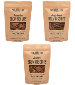 crafted by humans loved by dogs portland pet food company brew biscuit dog treats (3 x 5 oz bags variety pack) – mixed flavors –all natural, human-grade, usa-sourced and made