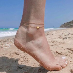 Turandoss Initial Ankle Bracelets for Women, 14K Gold Filled Layered Letter Anklet Letter Initial Gold Ankle Bracelets for Women Anklet With Initials M