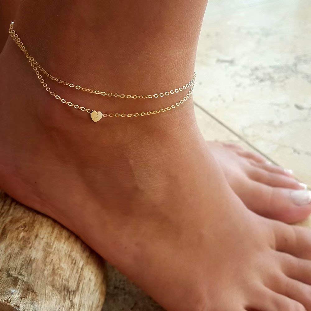 Turandoss Initial Ankle Bracelets for Women, 14K Gold Filled Layered Letter Anklet Letter Initial Gold Ankle Bracelets for Women Anklet With Initials M