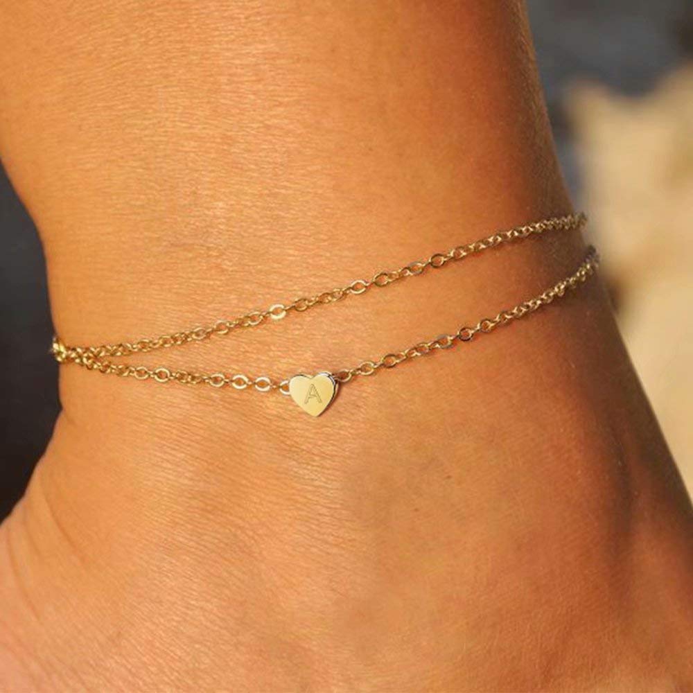 Turandoss Initial Ankle Bracelets for Women, 14K Gold Filled Layered Letter Anklet Letter Initial Gold Ankle Bracelets for Women Anklet With Initials M