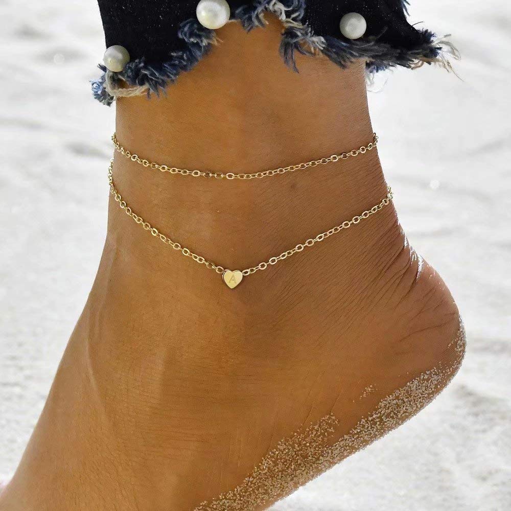 Turandoss Initial Ankle Bracelets for Women, 14K Gold Filled Layered Letter Anklet Letter Initial Gold Ankle Bracelets for Women Anklet With Initials M