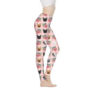 ndistin pink yoga pants for women girls floral french bulldog printed cute high waisted leggings for running jogging sports athletic workout stretch pants full length